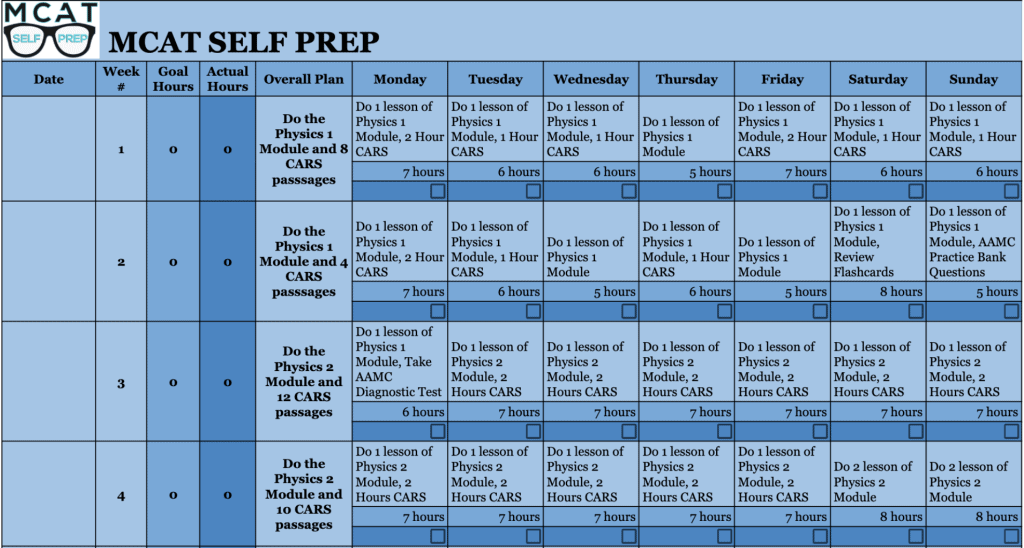 Printable Mcat Study Schedule Printable World Holiday