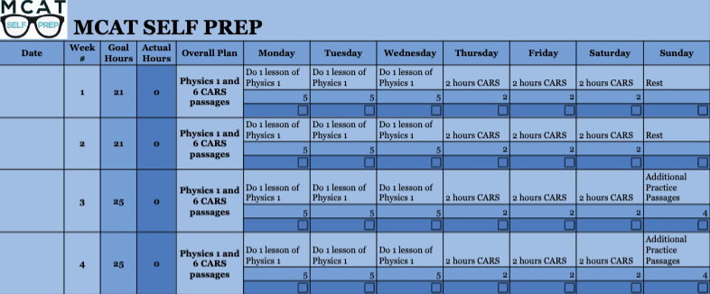 MCAT Study Schedule 3 Month 4 Month 6 Month 8 Month 